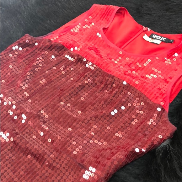 DKNYC | Dresses | Dkny Red Color Block Sequin Shift | Poshmark